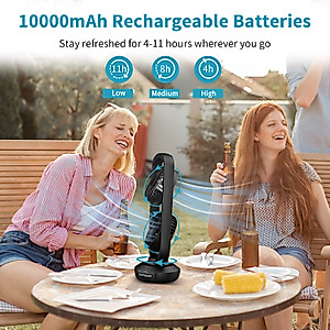 Dr. Prepare Small Desk Tower Fan 15'' Portable Table Battery Operated Fan with 270° Tilt, 105° Oscillating, 3 Speeds, Rechargeable USB Oscillating Fan for Bedroom, Office, Home, Camping and Outdoor