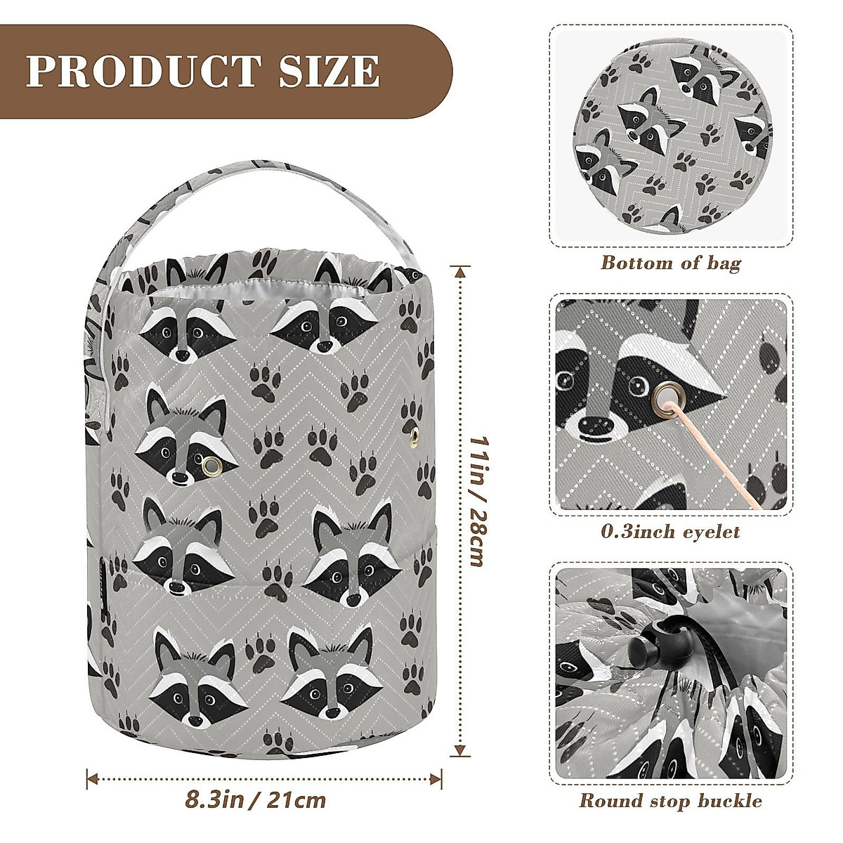 MCHIVER Racoon Paws Yarn Storage Bag Portable Crochet Bag Organizer with Handle Knitting Yarn Bags for Knitting Crochet Supplies 8.3 * 11 in