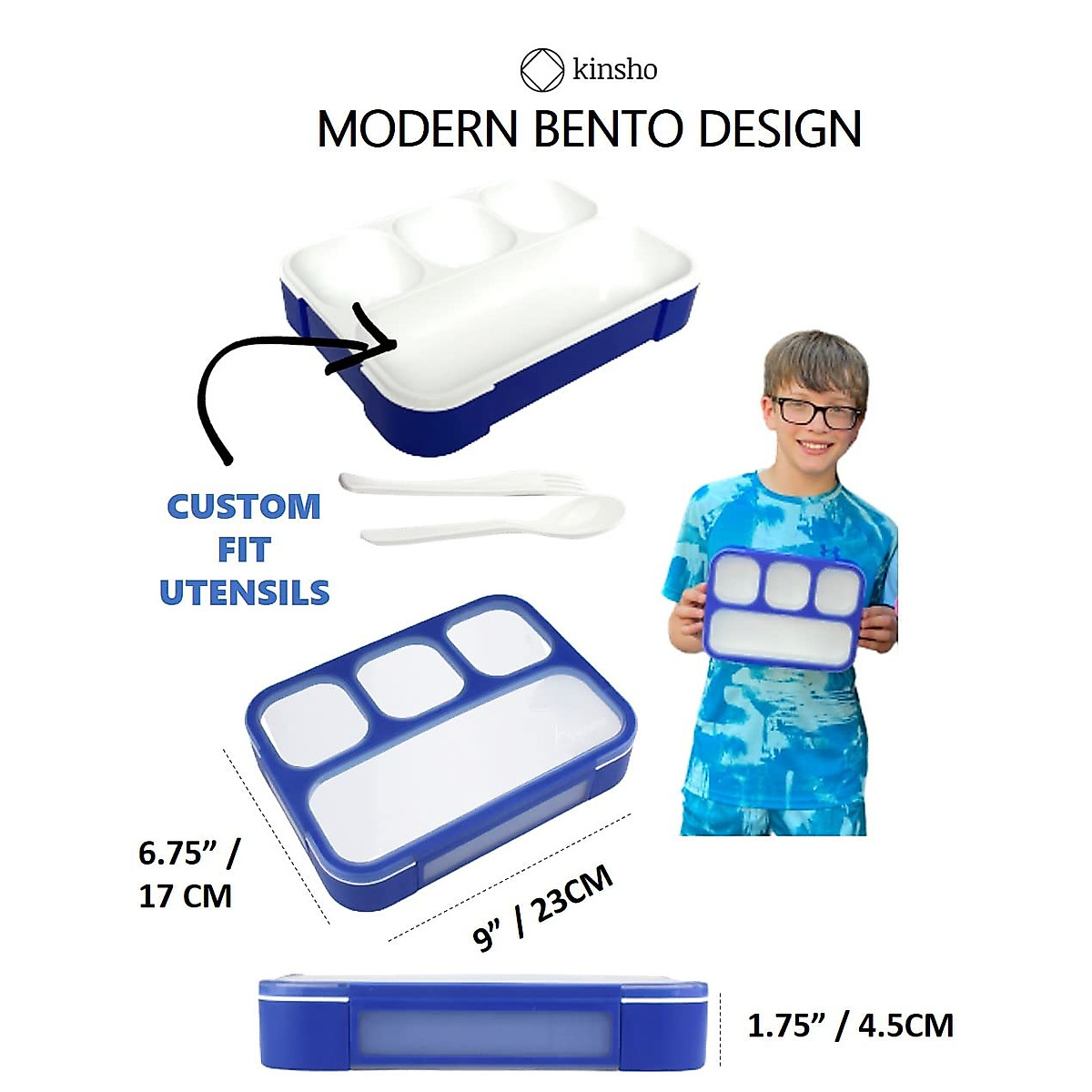 Bundle of Bento Lunch Box for Kids Boys Adults with Utensils (Blue) + Ice Packs for Lunch Bags (Blue & Turquoise)