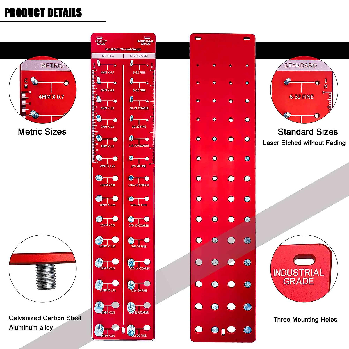 Thread Checker, Thread Size Checker, Nut and Bolt Thread Checker 28 Bolt Size and Thread Gauge, Bolt Gauge, Bolt and Nut Identifier Gauge for Hanging