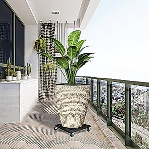 LUBORN Heavy Duty Plant Caddy with Wheels, 2 Pack Metal Rolling Plant Stand Indoor Outdoor, 12'' Square Plant Dolly with Lockable Caster Wheels Holds up 400 Lbs Planter, Black