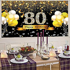 Trgowaul 80th Birthday Party Decoration, Extra Large Black Gold Sign Poster 80th Birthday Party Supplies, 80th Anniversary Backdrop Banner Photo Booth Backdrop Background Banner, 70.8 x 43.3 Inch