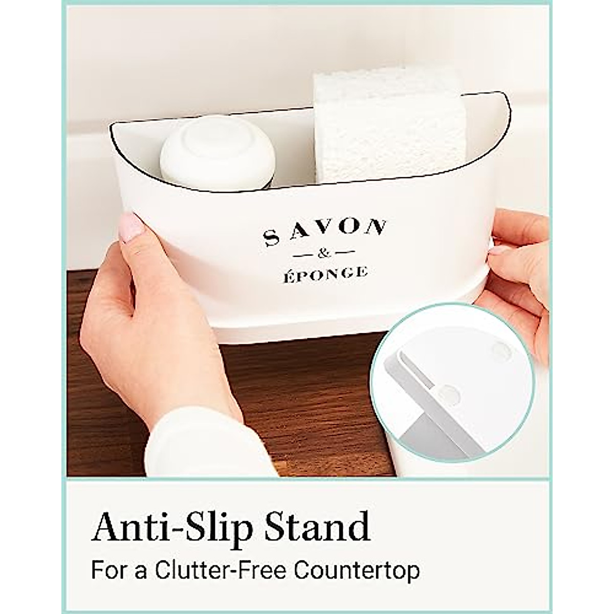 L U N A M A HOME DÉCOR Sink Caddy - Kitchen Sink Organizer - Sponge Holder - Hanging in Sink or Countertop Usage - Antislip mats - Odorless Sponge & Stainless Steel Brush Included