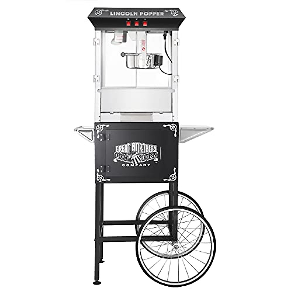 GREAT NORTHERN POPCORN COMPANY 6005 Black Antique Style Lincoln Popcorn Popper Machine w/Cart 8 Oz