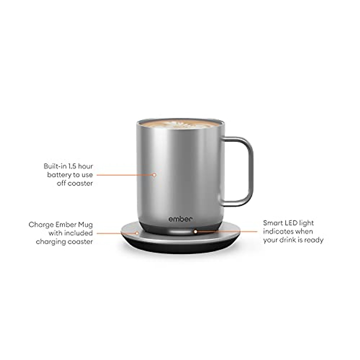 Ember Temperature Control Smart Mug 2, 10 Oz, App-Controlled Heated Coffee Mug with 80 Min Battery Life and Improved Design, Stainless Steel