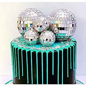 JeVenis Disco Ball Cake Decoration 70's Disco Cake Decoration Disco Ball Toppers Saturday Night Fever Party Supplies Disco Ball Dance Birthday Party Supplies