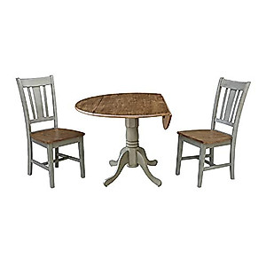 IC International Concepts 42" Dual Drop Leaf Table with 2 X-Back Chairs-Set of 3 Pieces Dining Sets, Distressed Hickory/Stone