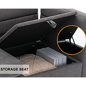 asunflower Modular Loveseat Couch with Storage Seat, Office Sofa Couch Small Sofa with Chaise Convertible 2 Seat Couch for Bedroom,Living Room, Dark Grey