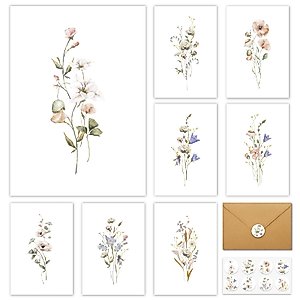 BGTCARDS Blank Cards, 32 Pack Blank Greet Cards, Beautiful Blank Note Cards, Perfect Stationary Set For All Occasions, 8 Assorted Floral Designs, 4" x 6"