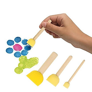 Ruwado 8 PCS Yellow Foam with Wooden Handle Painting Sponge Round Head Assorted Size Kit for Students Painting Tools Set DIY Craft Art Project