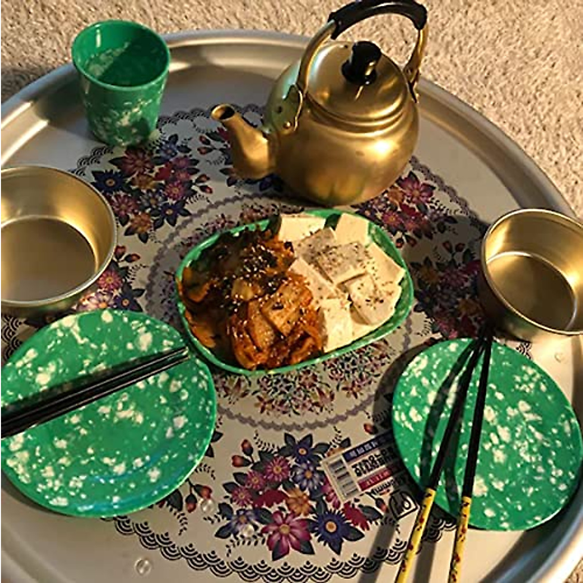 2 Pcs Korean Traditional Raw Rice Wine Bowls Korean Makgeolli Dongdongju Hiking Soup Dish Aluminum Yellow Made in Korea BC233 (Handle, Small 2 Pcs) (ZEESOON)