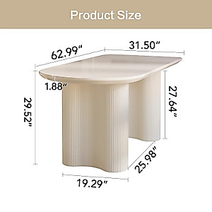 Miuuod 62.9" Single Kitchen & Dining Table for Dinner Room,Long Console Table for 4-8 People,Center Table,Sturdy Leisure Coffee Table Living Room Desk?Cream White