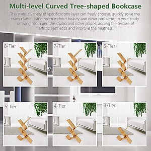 briteman 8-Tier Floor Bamboo Tree Bookshelf, Modern Standing Bookcase Office Book Storage Creative Curved Rack Organizer Shelves, Book Shelf Space Saver for Home Living Room Corner Bedroom