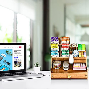 Marbrasse Upgraded Wooden Pencil Holder, Pen Organizer for Desk , Easy Assembly, Art Supply Organizer, Desktop Stationary Organizer Caddy (B17-Cherry)