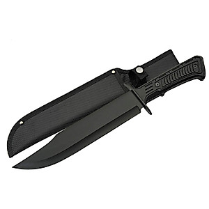 SZCO SUPPLIES 15" Outdoor Survival Black Tech Bowie Blade Knife