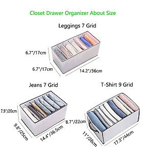MENGHUONIAN Upgraded Clothes Drawer Organizers, 2/3 Pcs Jeans Compartment Storage Box, 7/9 Grids Clothes Drawer Mesh Separation Box, Anti-Deformation, Washable, Foldable(Gray,2 Pcs Jeans Grid)