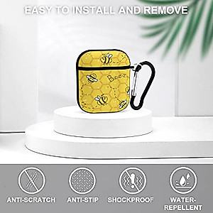 Cute Honey Bee Pattern Airpods Case Wireless Shockproof Protective Bluetooth Headset Cover with A Key Chain Compatible with AirPod 1&2