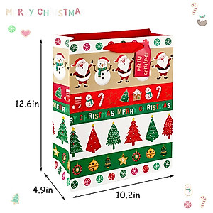 SPERPAND 12Pcs Large Christmas Gift Bags with Tissues, Reusable Treat Bags with Handles, Tote Goodie Bags and Holiday Gift Bags Bulk for Xmas Gifts Decorations
