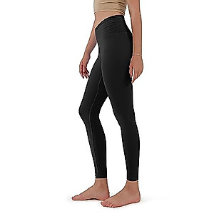 ODODOS Women's Cross Waist 7/8 Yoga Leggings with Inner Pocket, Inseam 25" Gathered Crossover Workout Yoga Pants, Black, Small