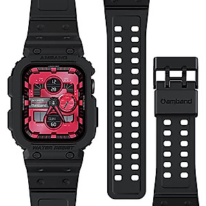 amBand Compatible for Apple Watch Band 45mm 44mm 42mm with Bumper Case, Rugged Men Bands for Apple Watch SE and iWatch Series 7 6 5 4 3 2 1, Sport Military Protective Cases Drop-Proof, Matte Black