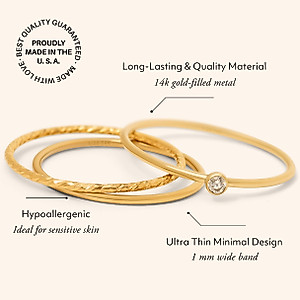 BENIQUE Dainty Stacking Rings for Women, 14K Gold Filled or 925 Sterling Silver, 1mm Thin Non-Tarnish Band Set Size 5 6 7 8 9 (14K Gold Filled, 7)