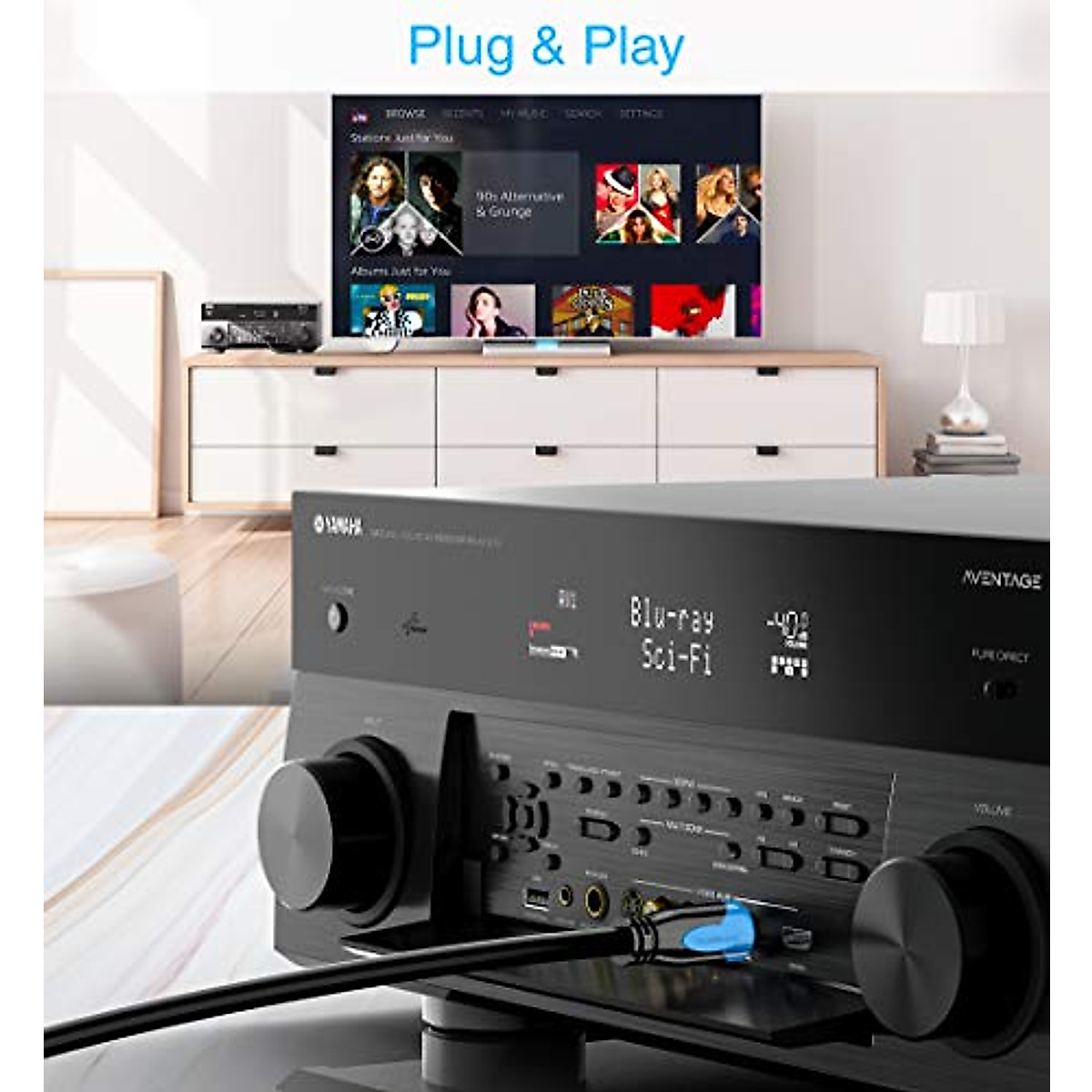 BlueRigger Digital Optical Audio Toslink Cable (25FT, Fiber Optic Cord, in-Wall CL3 Rated, 24K Gold-Plated) - Compatible with Home Theatre, Sound Bar, TV, Xbox, Playstation PS5/PS4