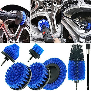 CLEAFOU 7 Pcs Drill Brush Attachment Set with Extend Attachment All Purpose Power Scrubber Brush Cleaning Kit for Bathroom Surfaces, Grout, Floor, Tub, Shower, Tile, Kitchen and Car, Blue