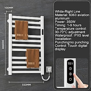 SWHC Heated Towel Rack, 350W Towel Warmer Smart Touch Radiator Towel Rail Electric Wall Mounted Towel Rail Timer 1-9H, 30-70°C Towel Radiator 11 Rods Bathroom Radiators 55 x 10 x 90 cm