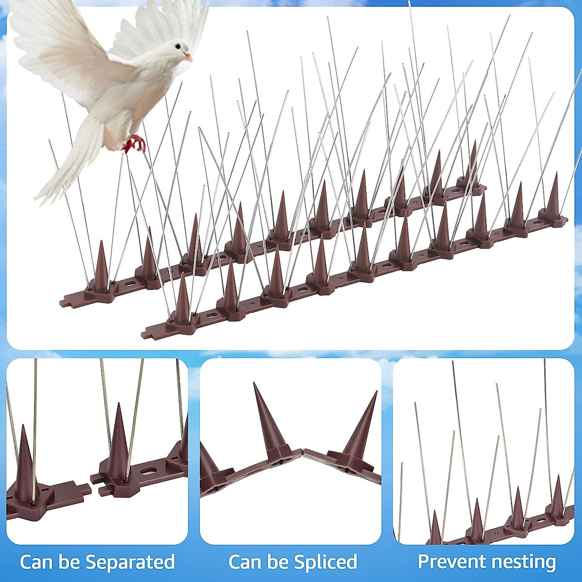BORHOOD Bird Spikes, 16 Pack Bird Deterrent Spikes, Bird Repellent Devices Outdoor, Bird Spikes for Pigeons and Other Small Birds, Cats Squirrels Raccoons for Fence Roof Windowsill Coverage 16.4 Feet