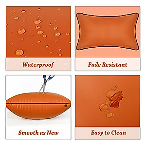 howdy deco 2 Pcs Waterproof Lumbar Pillow Covers 12x20 Inches of Silicone Leather Anti-Fading Rectangle Pillowcases Soft Durable for Outdoor Decoration Garden Terrace Canopy Balcony Sofa, Brown
