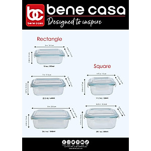 Bene Casa 10-piece glass food storage container set, air tight led containers, oven safe, microwave safe, freezer safe, dishwasher safe