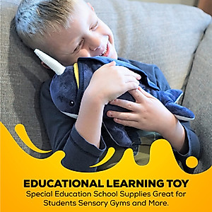 SENSORY4U Buckle Pillow Sensory Narwhal Stuffed Animal Fine Motor Development Toy Activity Plushie - Counting Sorting Zipper Skills Marble Maze Toy