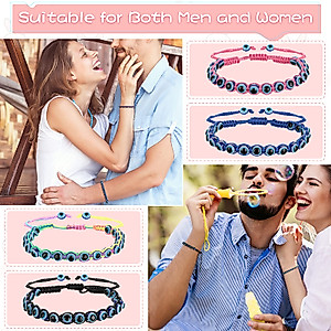 8 Pieces Evil Eye Beaded Bracelet Adjustable Blue Evil Eye Rope Bracelets Kabbalah Protection Friendship Bracelet Hand Woven Turkish Lucky Protection Bracelets for Women Men (Cold-Toned Style)