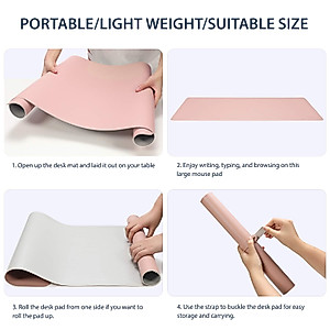 AFRITEE Desk Pad Protector Mat - Dual Side PU Leather Desk Mat Large Mouse Pad Waterproof Desk Organizers Office Home Table Decor Gaming Writing Mat Smooth (Rose Pink/Silver, 31.5" x 15.7")