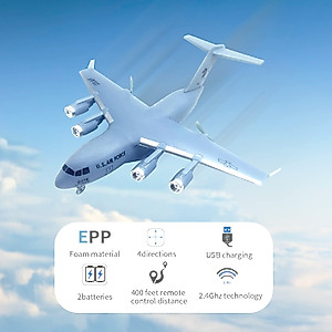 Eayaele RC Plane C-17 Remote Control Airplane Transport Ready to Fly 2 CH Toy for Kids Boys (Grey)