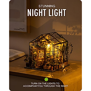 Rolife DIY Miniature House Kit Greenhouse, Tiny for Adults to Build, Mini House Making Kit with Furnitures, Halloween/Christmas Decorations/Gifts for Family and Friends (Cathy's Greenhouse)