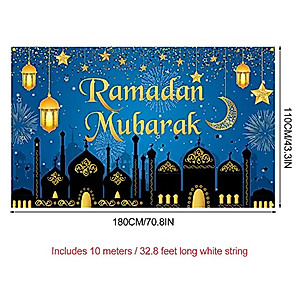 PTFNY Ramadan Mubarak Backdrop Banner 71 x 43 Inch Large Size Muslim Eid Mubarak Backdrop Background Party Decorations Supplies Muslim Ramadan Photo Booth Props