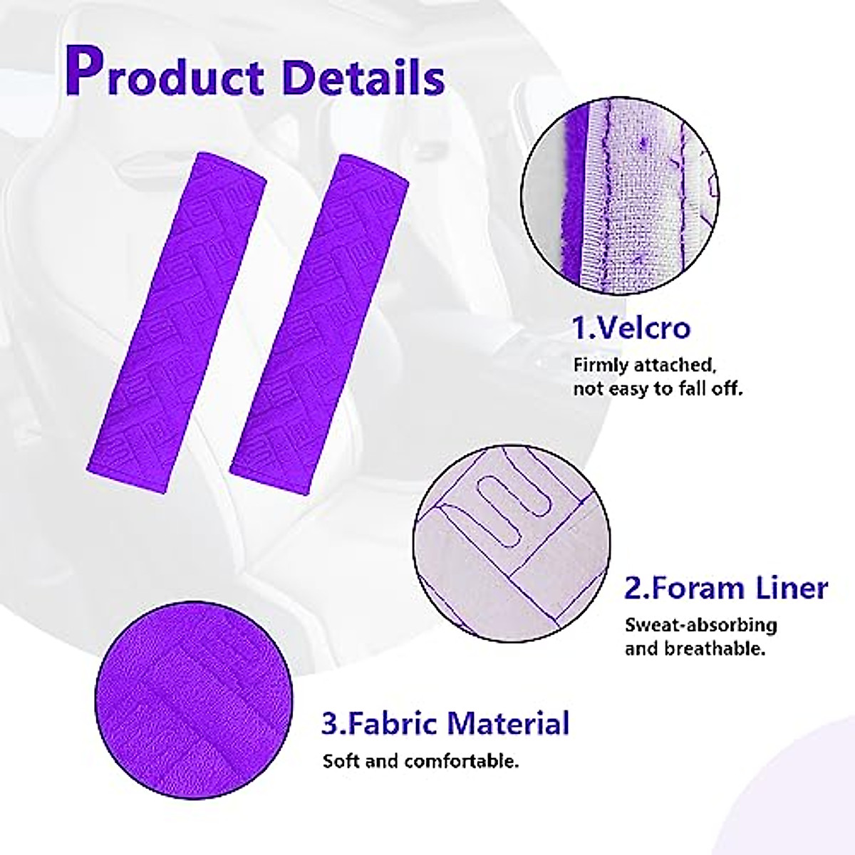 Kewucn 2 PCS Car Seat Belt Pads, Soft Comfort Seat Belt Shoulder Strap Covers Harness Pad to Protect Your Neck and Shoulder, Universal Vehicle Interior Accessories for Most Cars (Purple)