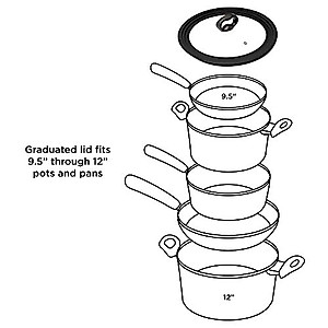 Ecolution Universal Lid for Pots and Pans, Fits 9.5-Inch to 12-Inch Cookware, Tempered Glass Replacement Lid with Heat Resistant Silicone Edge, Dishwasher Safe, Made without BPA, Large, Black
