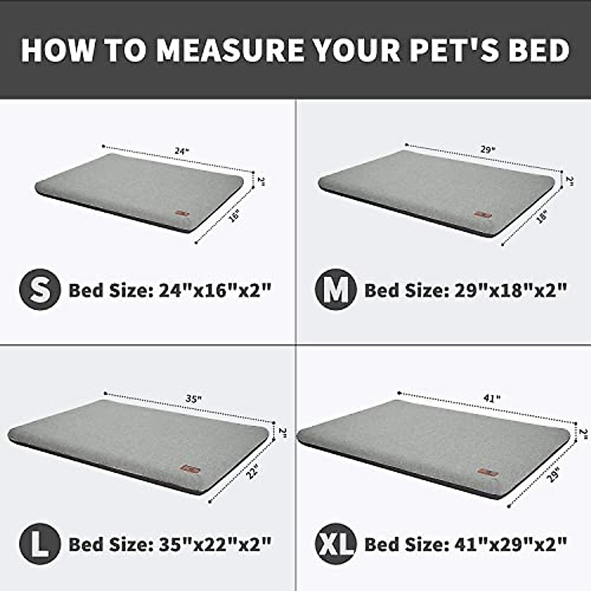 Panku Large Dog Bed, Washable Waterproof Memory Foam Crate Mat, Outdoor Bed, Calming Mat (Grey, 35x22x2)