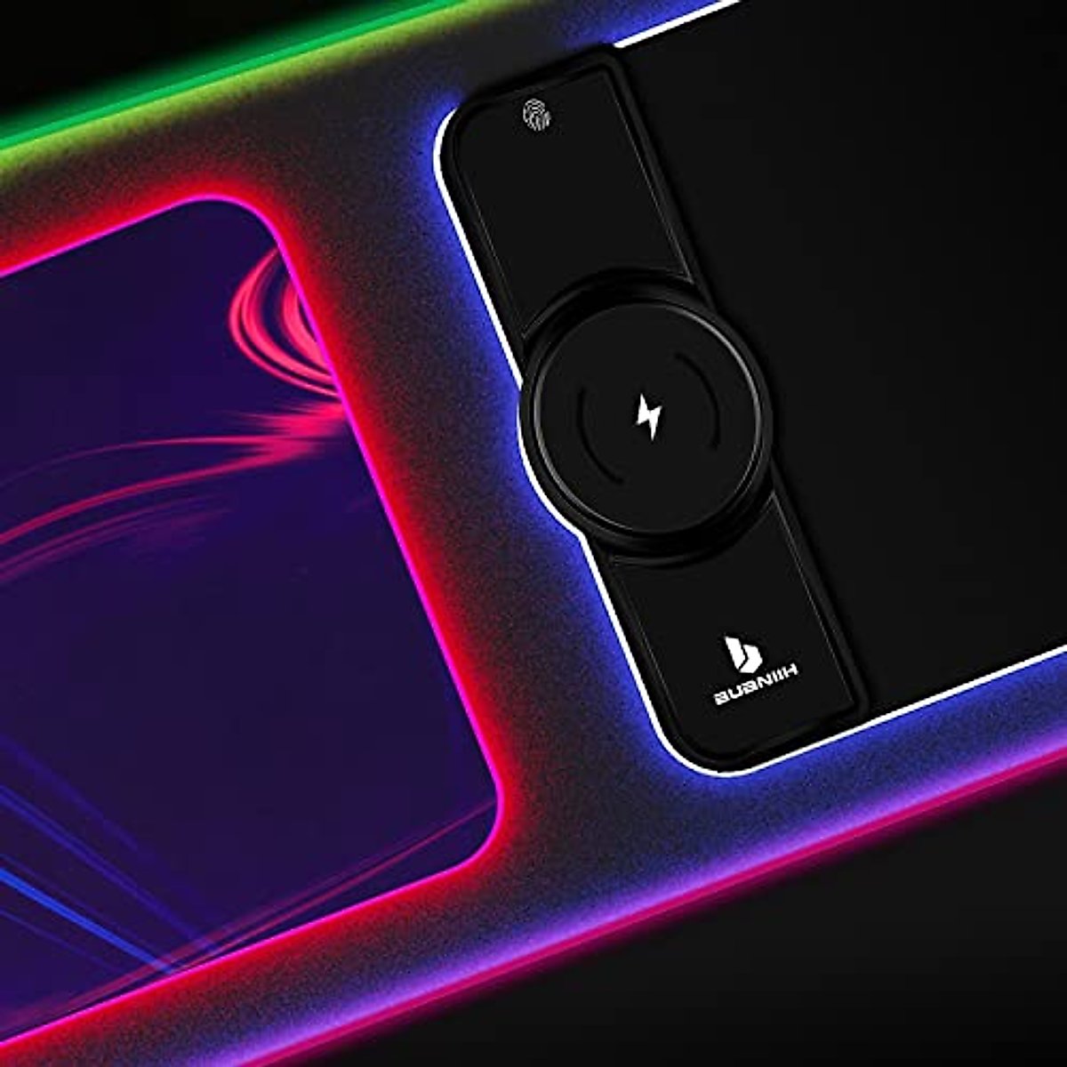 Gaming Mouse Pad,15W Qi Fast Chargering,Extened Large RGB Gaming Mouse Pad,for Large Keyboard and Mouse,Home&Office,10 Lighting Modes,Support Qi Fast Charging Support Mobile Phone Devices,31.5"X11.8"