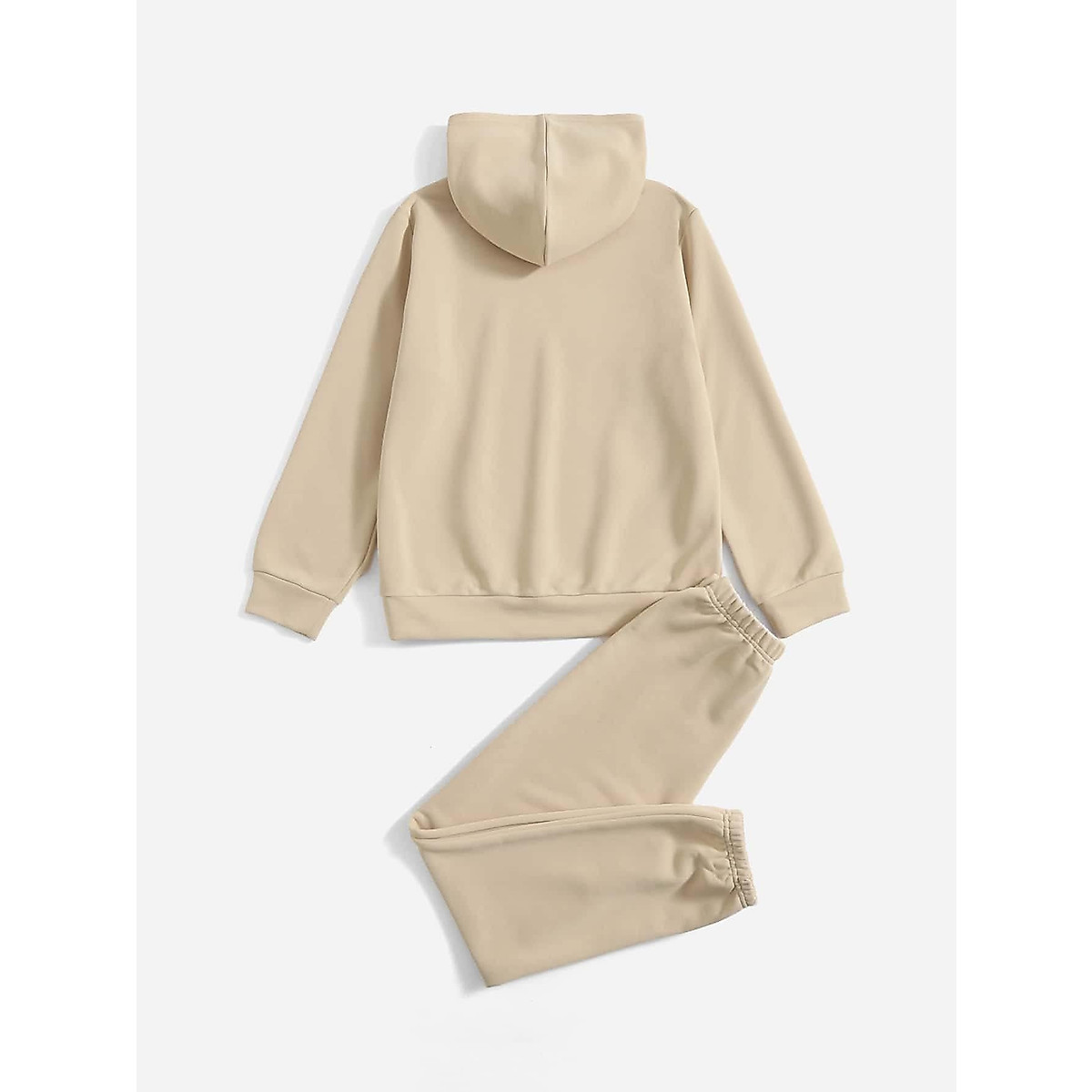 SHENHE Boy's 2 Piece Outfits Letter Print Long Sleeve Hoodie and Sweatpants Sweatsuits Apricot 10Y