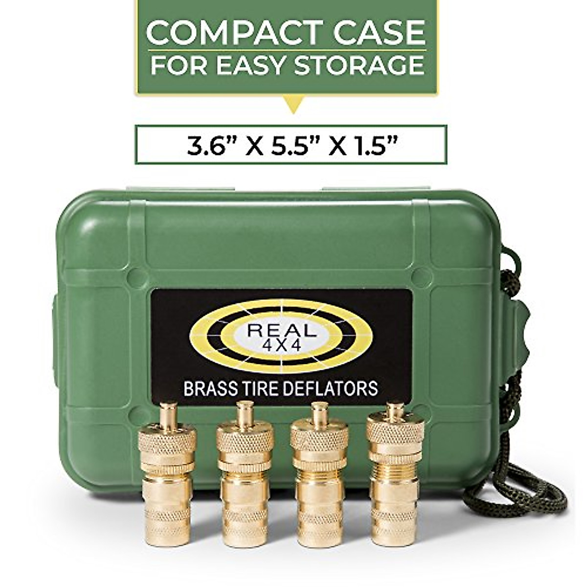 Real 4X4 4 Tire Air Deflators for Offroad Vehicles, Cars, ATVs, Jeep Wranglers and Four Wheelers - Valve Deflator with Pressure Gauge Automatic Deflating Brass Kit for Tubes and Tires (6-30 PSI)