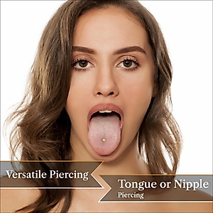 JewelryWeb - Solid 14k Gold 14G 5mm Ball Straight Barbell Internally Threaded Tongue Ring - Tongue Piercing Jewelry for Men and Women - Hypoallergenic Body Jewelry