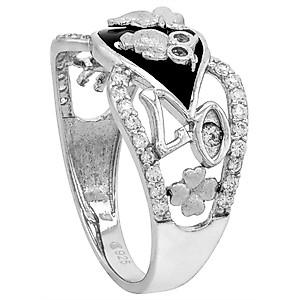 Sterling Silver Micropave CZ Onyx Lucky Charms Ring Evil Eye Elephant Owl no. 7 Clover Rhodium Finish size 9
