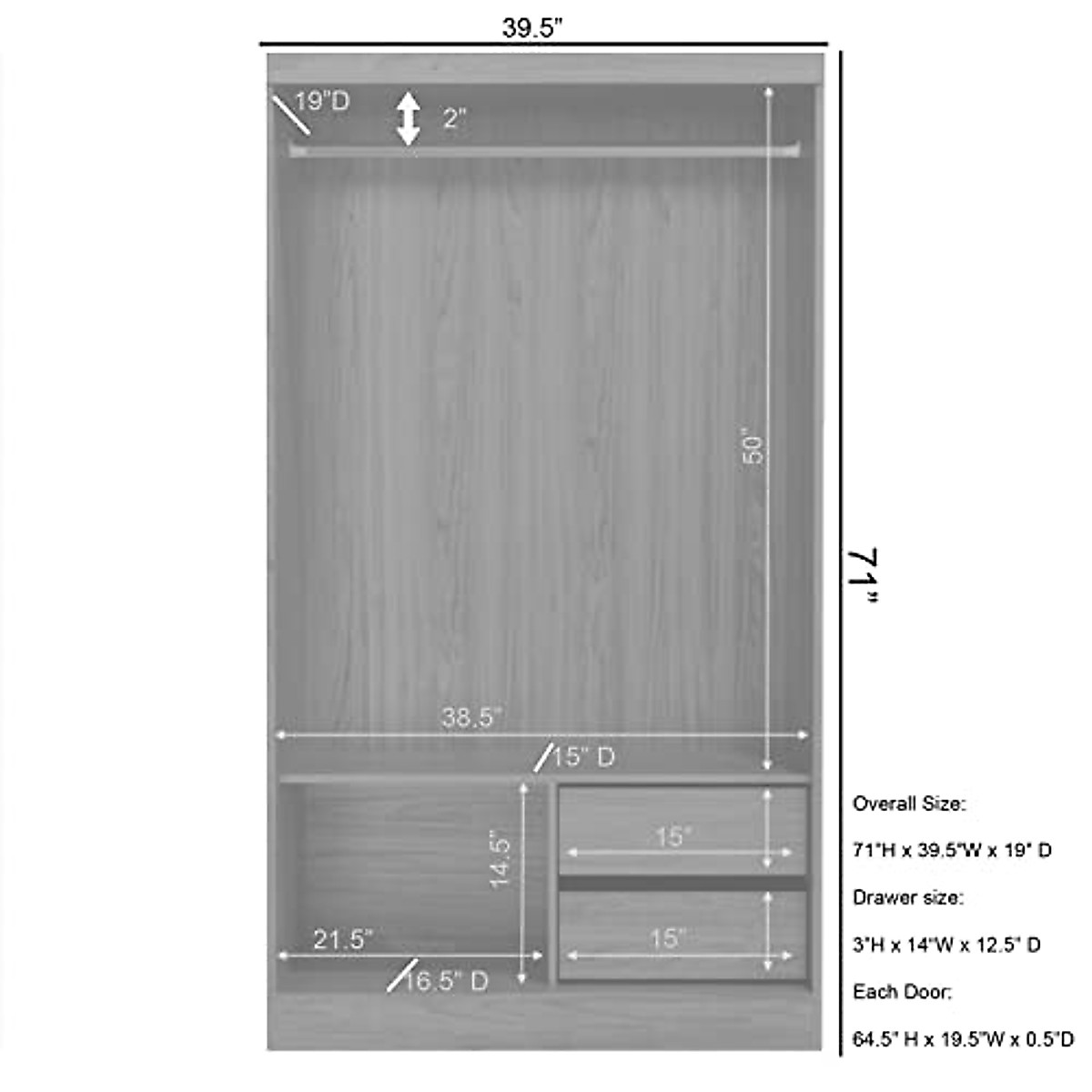 Better Home Products Modern Wood Double Sliding Door Wardrobe Mahogany