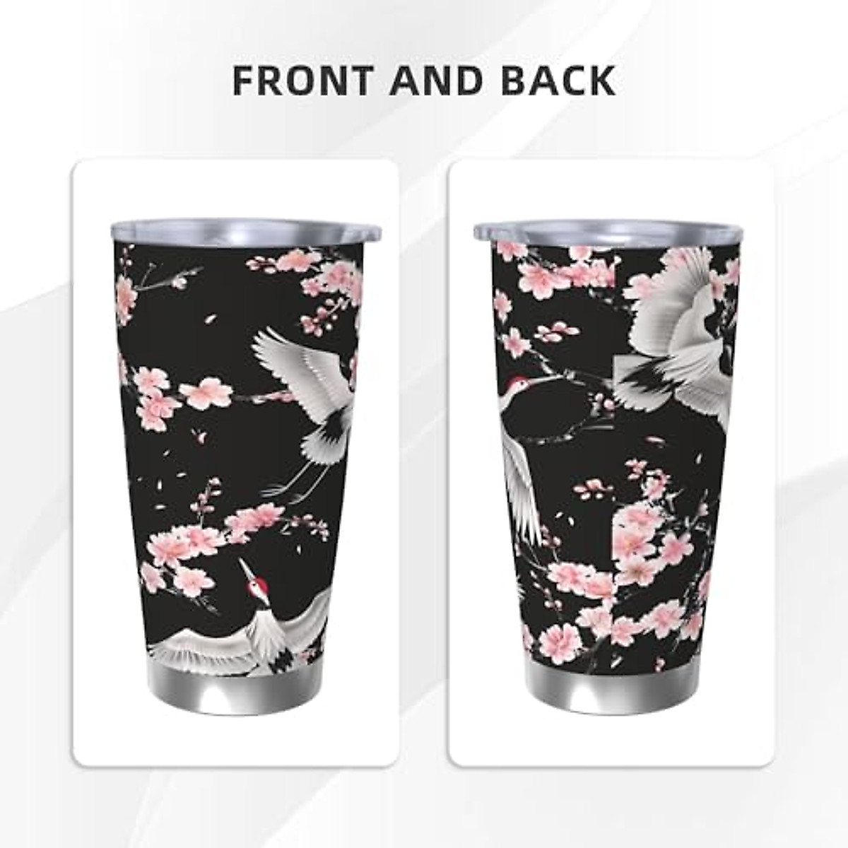 AYCZN Crane 20 OZ Tumbler Stainless Steel Travel Coffee Mug, Cherry Blossom Insulated Water Bottle with Lid Leakproof Thermal Cup