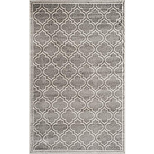SAFAVIEH Amherst Collection 5' Round Grey / Light Grey AMT412C Moroccan Geometric Non-Shedding Dining Room Entryway Foyer Living Room Bedroom Area Rug