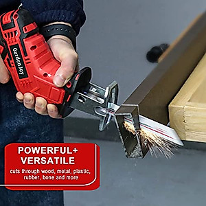 GardenJoy Cordless Power Reciprocating Saw: 21V Electric Compact Saw with 3.0Ah Battery and Charger, 6 Saw Blades, Variable Speed, Battery Powered Saw with Tool Box for Woods/Metal/Plastic Cutting