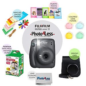 Fujifilm Instax Mini 11 Instant Camera + Instax Mini Twin Pack Film + Hanging Frames + Plastic Frames + Case + Close Up Filters - All Inclusive Bundle! (Charcoal Grey)